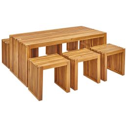Beliani GARTENM&Ouml;BEL SET 6-Sitzer Akazienholz hellbraun 8-teilig Bellano