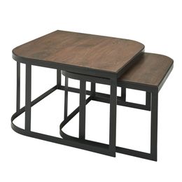 KADIMA DESIGN BEISTELLTISCH 2er Set Mango Massivholz Eisen Abgerundete Ecken TIMAVO, Schwarz