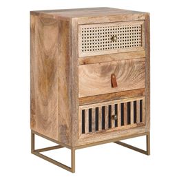 KADIMA DESIGN NACHTTISCH &ndash; Mango Massivholz/Rattan, 3 Schubladen, f&uuml;r Boxspringbett