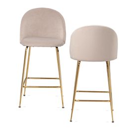 KADIMA DESIGN BARHOCKER 2er Set Samt Lehne Goldgestell Skandi-Stil Gepolstert, Beige 50x50x102 cm
