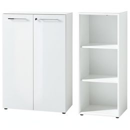 KADIMA DESIGN B&Uuml;RO-SET MUENCHEN 2-teilig Wei&szlig; | 120cm hoch | Kommode x Regal | Glas Front & Abschlie&szlig;bar