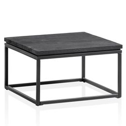KADIMA DESIGN COUCHTISCH aus Mango Massivholz und Metall, Quadratisch, Nat&uuml;rliche Holzmaserung, Schwarz 60 x 60 x 35 cm