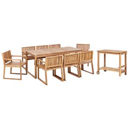 Beliani GARTENM&Ouml;BEL-SET 8-Sitzer Heller Holzfarbton Sassari II