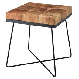 KADIMA DESIGN BEISTELLTISCH &ndash; Quadratisch Akazie Massivholz Metallgestell Industrial