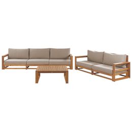Beliani LOUNGE-SET 5-sitzer zertifiziertes hellbraun Auflagen taupe Timor II