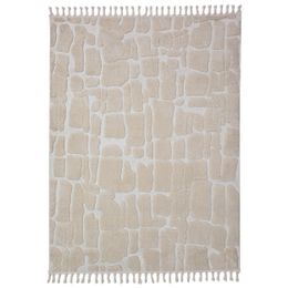 KADIMA DESIGN HOCHFLORTEPPICH mit Fransen MARA, geometrisch, Creme, 200 x 300 cm