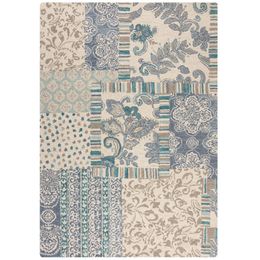 KADIMA DESIGN WOLLTEPPICH SOAR, im Patchwork-Stil, Blau, 200 x 290 cm