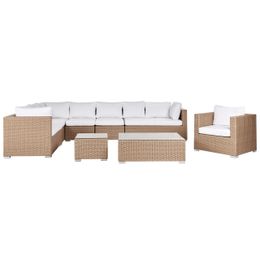 Beliani LOUNGE-SET 8-Sitzer sandbeige linksseitig modular Auflagen cremewei&szlig; XXL