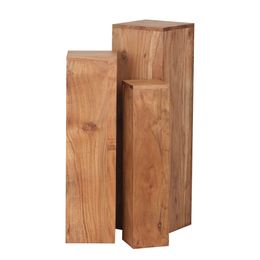 KADIMA DESIGN BEISTELLTISCH 3er Set Massivholz Ineinander Verstaubar Einzigartige Maserung, Beige 24x24x85 cm