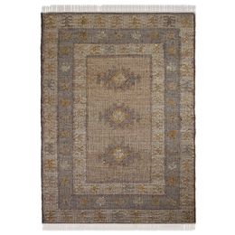 KADIMA DESIGN TEPPICH aus Naturfasern handgewebt mit Fransen BERMEO in Natur, im Vintage-Stil, 200 x 290 cm