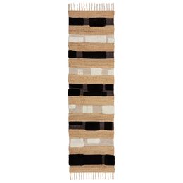 KADIMA DESIGN JUTETEPPICH handgewebt mit Fransen WHARFE, im Patchwork-Stil, Natur-Schwarz, 60 x 230 cm