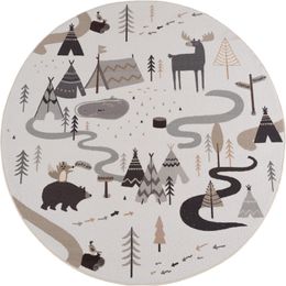 KADIMA DESIGN SPIELTEPPICH Waschbar TINO in Creme, mit Waldtier-Motiv, &Oslash; 120 cm