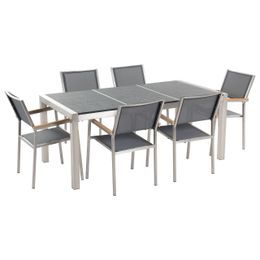 Beliani GARTENM&Ouml;BEL SET 6-Sitzer Naturstein schwarz geflammt grau Grosseto