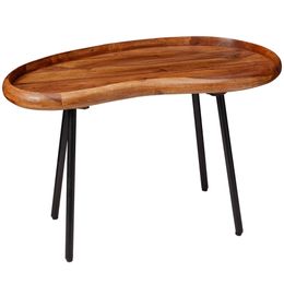 KADIMA DESIGN COUCHTISCH Massivholz mit Metallbeinen, Nierenform, Handgefertigt, Braun 71x40x42 cm