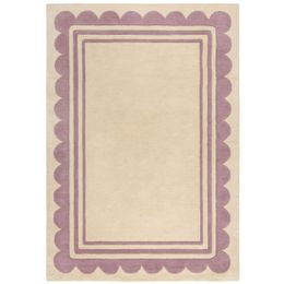 KADIMA DESIGN WOLLTEPPICH WENSUM, mit grafischem Muster mit Rahmen, Lila-Beige, 160 x 230 cm