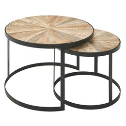 KADIMA DESIGN COUCHTISCH 2er Set Massivholz Metall Platzsparend Handgefertigt ESINO, Braun 60x60x40 cm