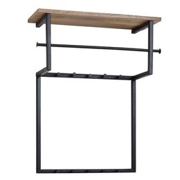 KADIMA DESIGN WANDGARDEROBE Massivholz Metall Modern mit 10 Haken, Kleiderstange und Ablage