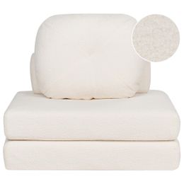 Beliani 1-SITZER BODENSOFA Boucl&eacute; wei&szlig; mit Schlaffunktion Olden