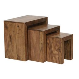 KADIMA DESIGN BEISTELLTISCH 3er Set Massivholz Platzsparend Handgefertigt, Braun 50x30x50 cm
