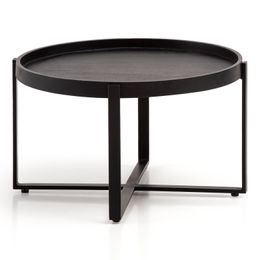 KADIMA DESIGN COUCHTISCH Schwarz Mango Massivholz Metall, Rund mit erh&ouml;htem Rand, 60x60x35 cm