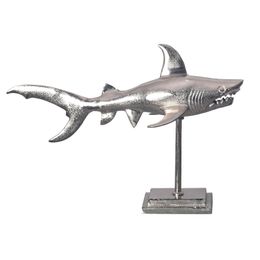 KADIMA DESIGN DEKOFIGUR Hai Aluminium 70 cm mit Sockel im maritimen Stil, Silbern 70x27x49 cm