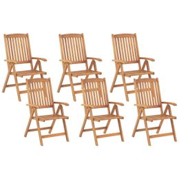Beliani GARTENSTUHL 6er-Set Akazienholz hellbraun verstellbar Java