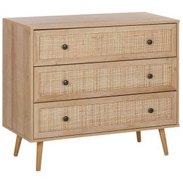 Beliani KOMMODE 3 Schubladen Rattan heller Holzfarbton Ponca