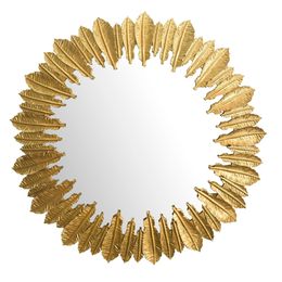 KADIMA DESIGN WANDSPIEGEL Rund Metall Gold 68 cm Federn-Design