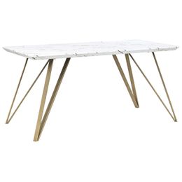 Beliani ESSTISCH 150/80/75 cm Wei&szlig;, Goldfarben Rechteckig Molden