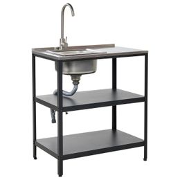 Beliani OUTDOOR-K&Uuml;CHENINSEL mit Sp&uuml;le Stahl schwarz 80/50/92 cm Vilama