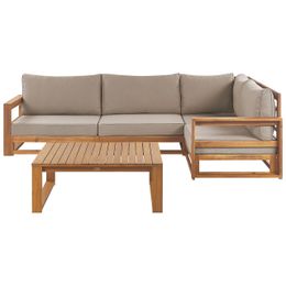 Beliani LOUNGE-SET 4-Sitzer zertifiziertes Holz hellbraun rechtsseitig modular Auflagen taupe Timor II