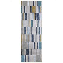 KADIMA DESIGN OUTDOORTEPPICH Waschbar FLEET, geometrisch, Blau-Gelb, 80 x 230 cm