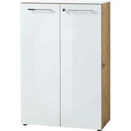 KADIMA DESIGN AKTENSCHRANK "Muenchen" Glasfront Soft-Close Abschlie&szlig;bar, Chalet-Eiche-Nb./Wei&szlig; 80x37x120cm