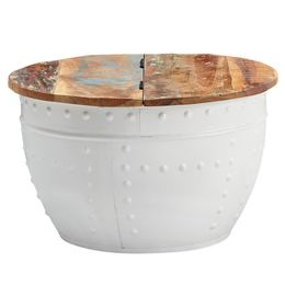 KADIMA DESIGN COUCHTISCH Massivholz mit klappbarer Tischplatte im industriellen Stil und Metallgestell, Wei&szlig; 60x60x36 cm