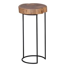 KADIMA DESIGN BEISTELLTISCH Massivholz Metallgestell Baumstammplatte Landhausstil INDI, Beige 28x28x55 cm