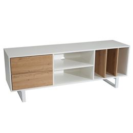 KADIMA DESIGN TV-LOWBOARD mit Eiche-Dekor, Schubladen und offenes Regal, modern, Wei&szlig; 150x40x55 cm