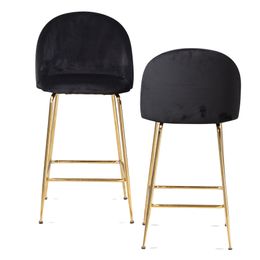 KADIMA DESIGN BARHOCKER 2er Set Samt Lehne Goldgestell Skandi-Stil Gepolstert, Schwarz 50x50x102 cm