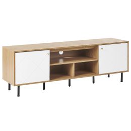 Beliani TV-M&Ouml;BEL Hellbraun, Wei&szlig; PALMER 40/160/56 cm