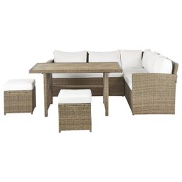 Beliani LOUNGE SET 5-Sitzer Rattan Auflagen wei&szlig; Bardi