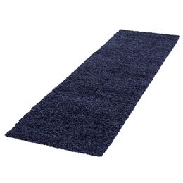 KADIMA DESIGN HOCHFLORTEPPICH RHEIN, einfarbig, aus Polypropylen, Marineblau, 80 x 250 cm