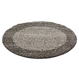 KADIMA DESIGN TEPPICH Hochflor RHEIN in Taupe, mit Bord&uuml;re, &Oslash; 160 cm