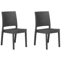 Beliani GARTENSTUHL 2er-Set Rattanoptik graphitgrau Fossano