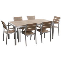 Beliani GARTENM&Ouml;BEL-SET 6-Sitzer Aluminium Kunstholz braun Vernio