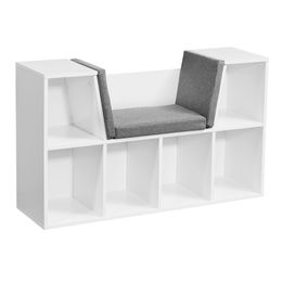 KADIMA DESIGN SCHUHBANK &ndash; Wei&szlig; matt, 101,5x61,5x30 cm, Sitzfl&auml;che Grau, 6 F&auml;cher