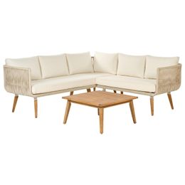 Beliani LOUNGE-SET 5-Sitzer Akazienholz Beige Alcamo
