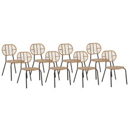 Beliani GARTENSTUHL 8er-Set PE Rattan nat&uuml;rlich Pratello