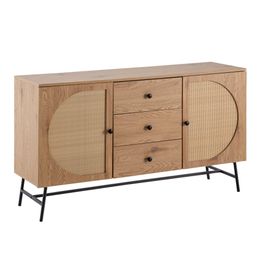 KADIMA DESIGN SIDEBOARD &ndash; Eiche-Dekor/Rattan, 140x80x40 cm, 2 T&uuml;ren, 3 Schubladen, hoch