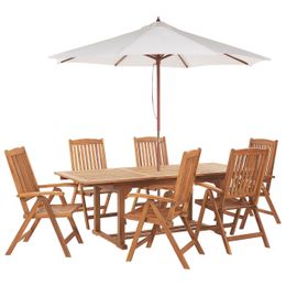 Beliani GARTENM&Ouml;BEL SET 6-Sitzer mit Sonnenschirm Akazienholz hellbraun Java