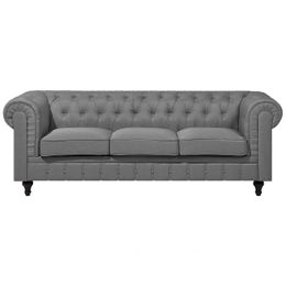 Beliani 3-SITZER-SOFA Polsterbezug Hellgrau Chesterfield
