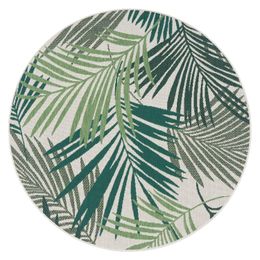 KADIMA DESIGN OUTDOORTEPPICH, mit Palmblatt-Muster, Gr&uuml;n, &Oslash; 120 cm